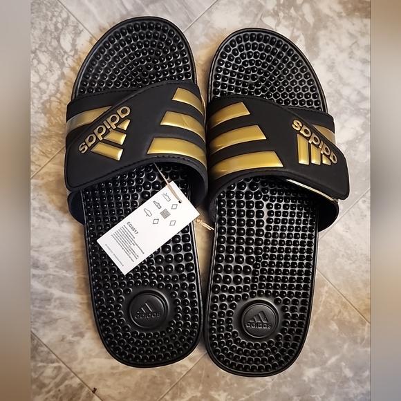 adidas | Shoes | Adidas Unisex Adult Adissage Slides Black Gold Men ...